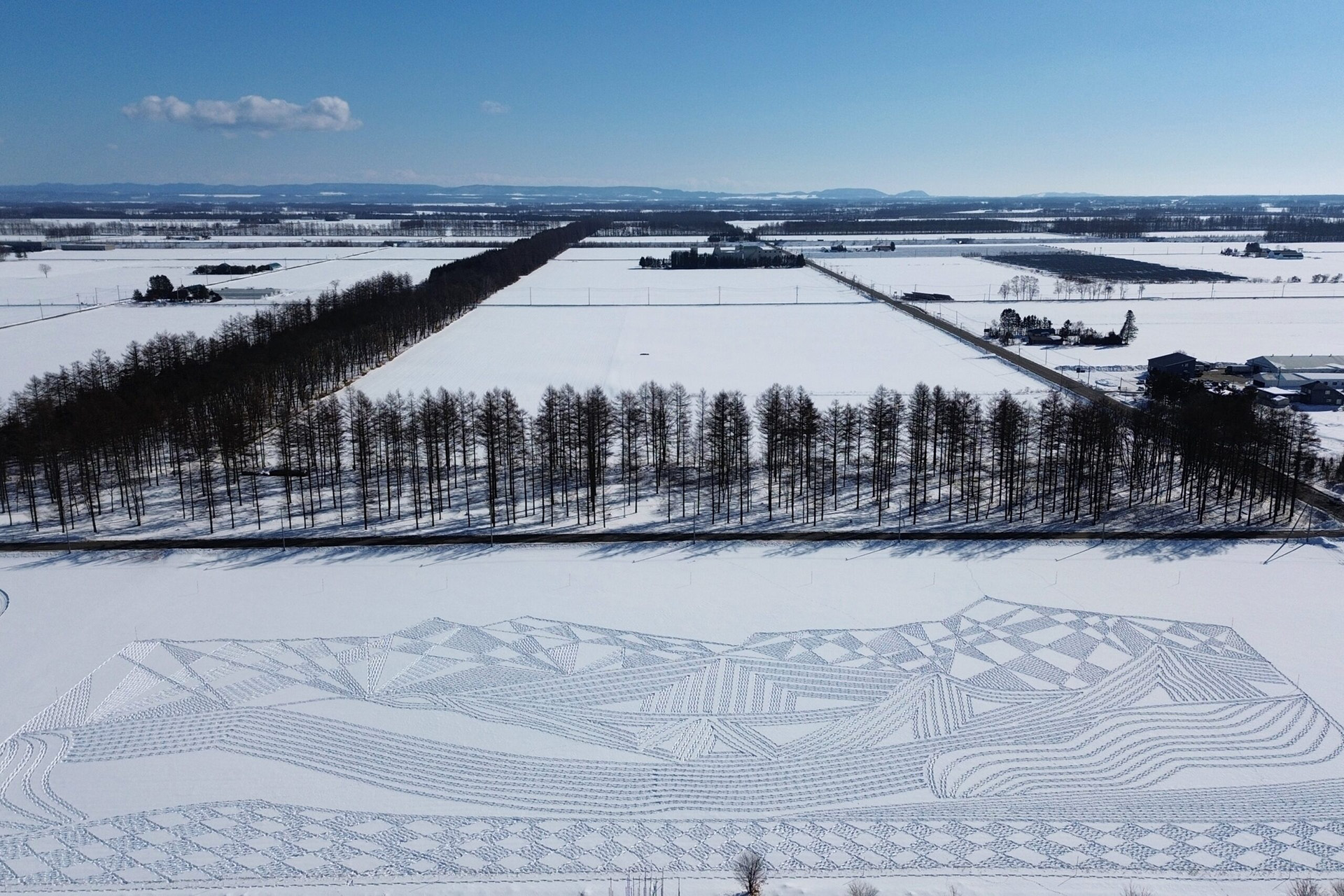 Snow Field Geometric Art Making - Slow Travel HOKKAIDO